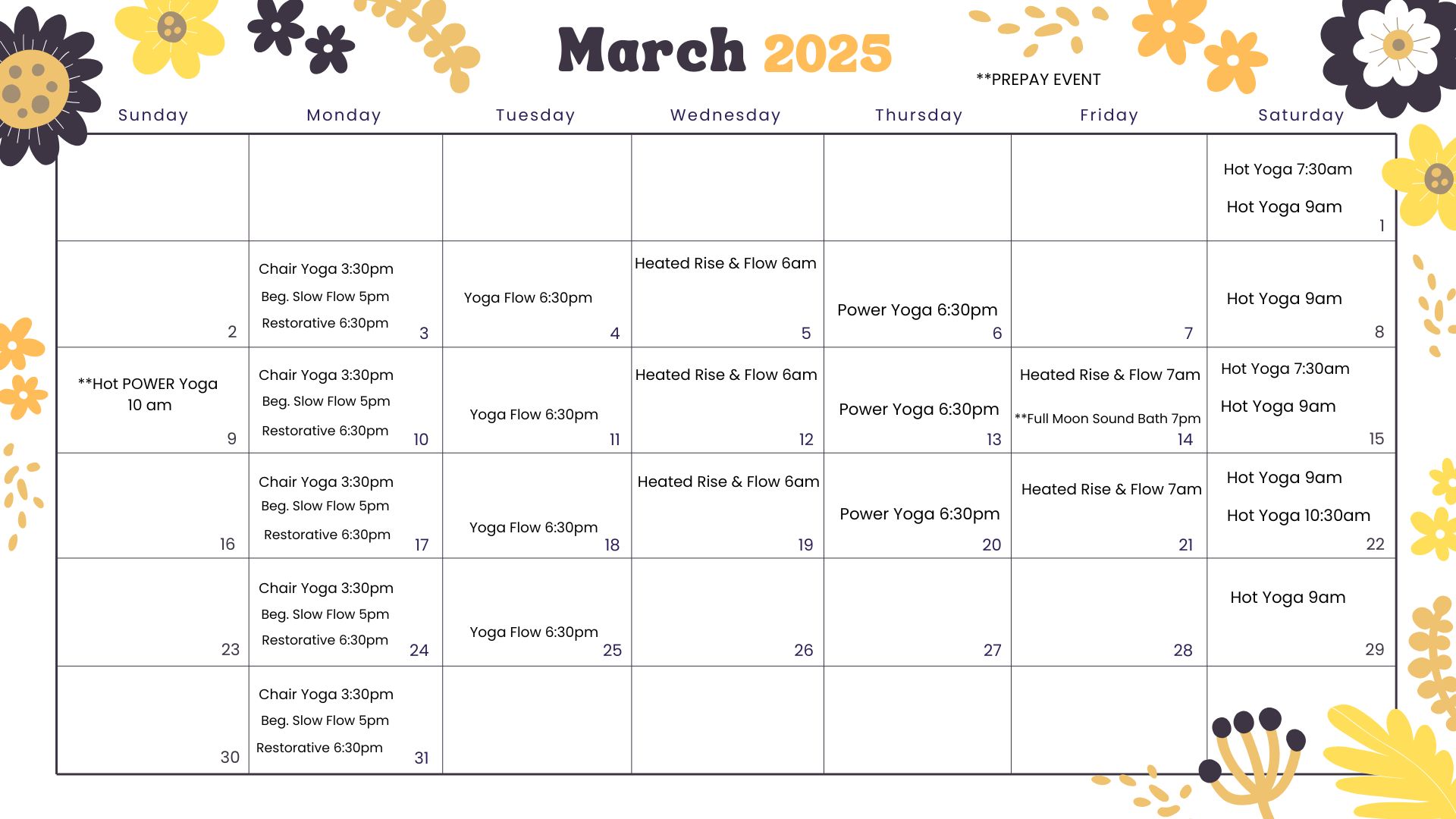 Schedule - Sacred Space Yoga & Wellness